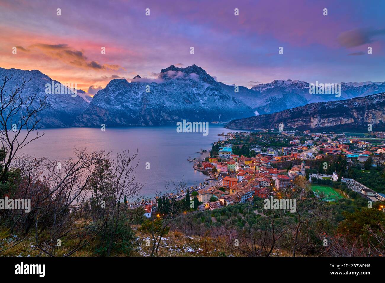 Christmas lights adorning the city center and Torbole Street, View of ...
