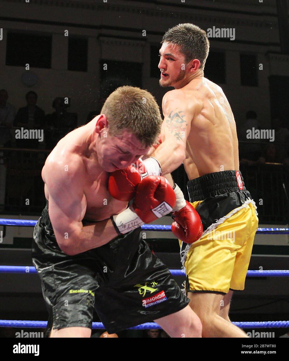 Nathan Cleverly (Cefn Fforest, Wales, yellow/black shorts) defeats ...