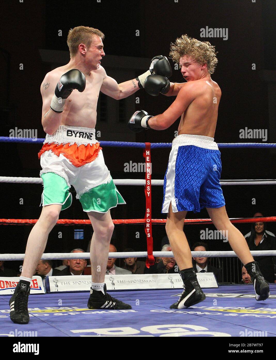 Phill Fury (blue shorts) defeats Louis Byrne in a Boxing contest at the ...