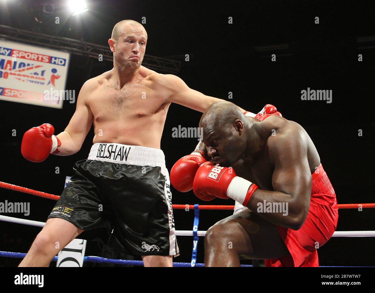 Larry Olubamiwo (red shorts) defeats Scott Belshaw in a Heavyweight ...