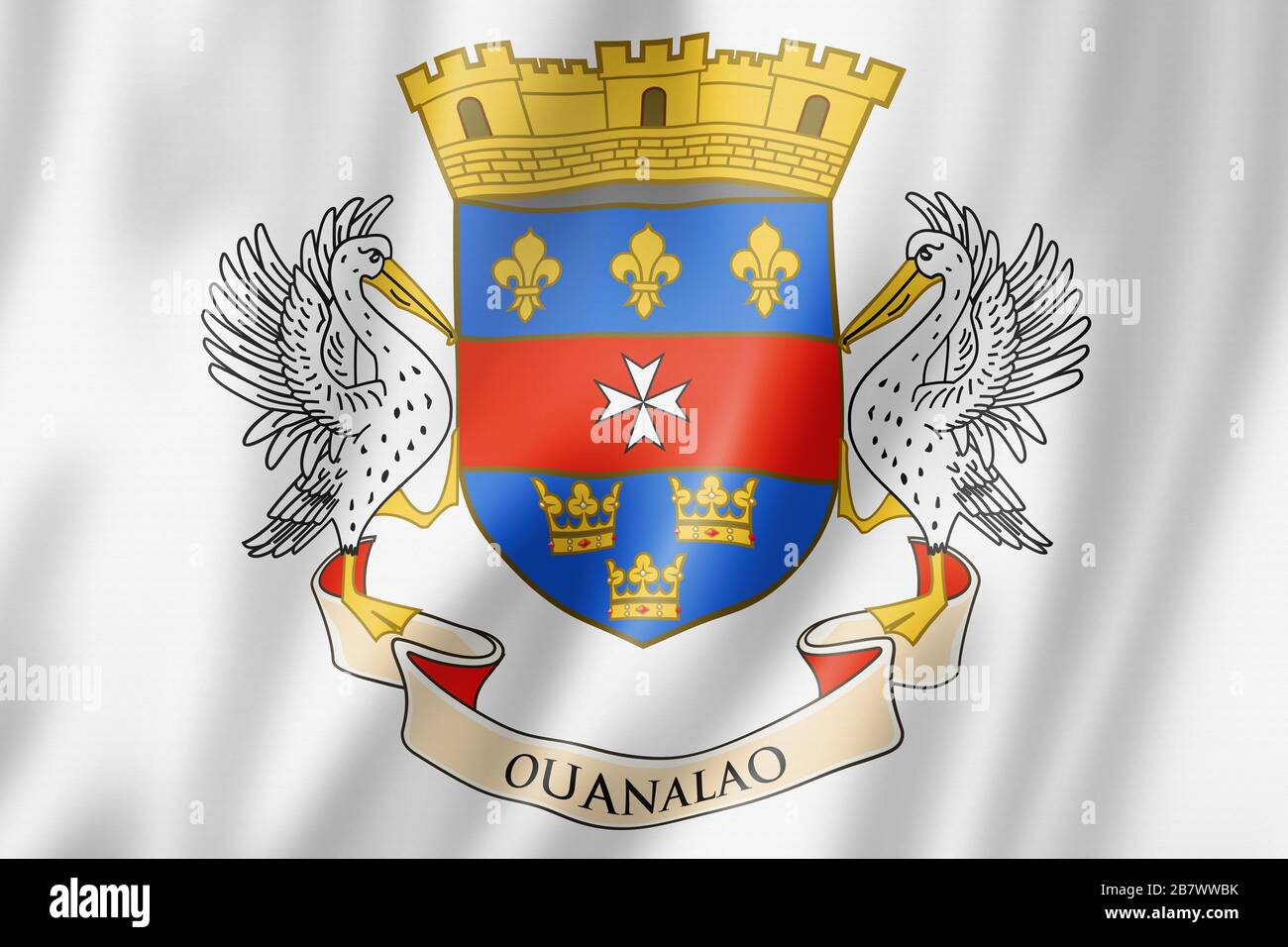 Saint Barthelemy flag, Overseas Territories of France. 3D illustration ...