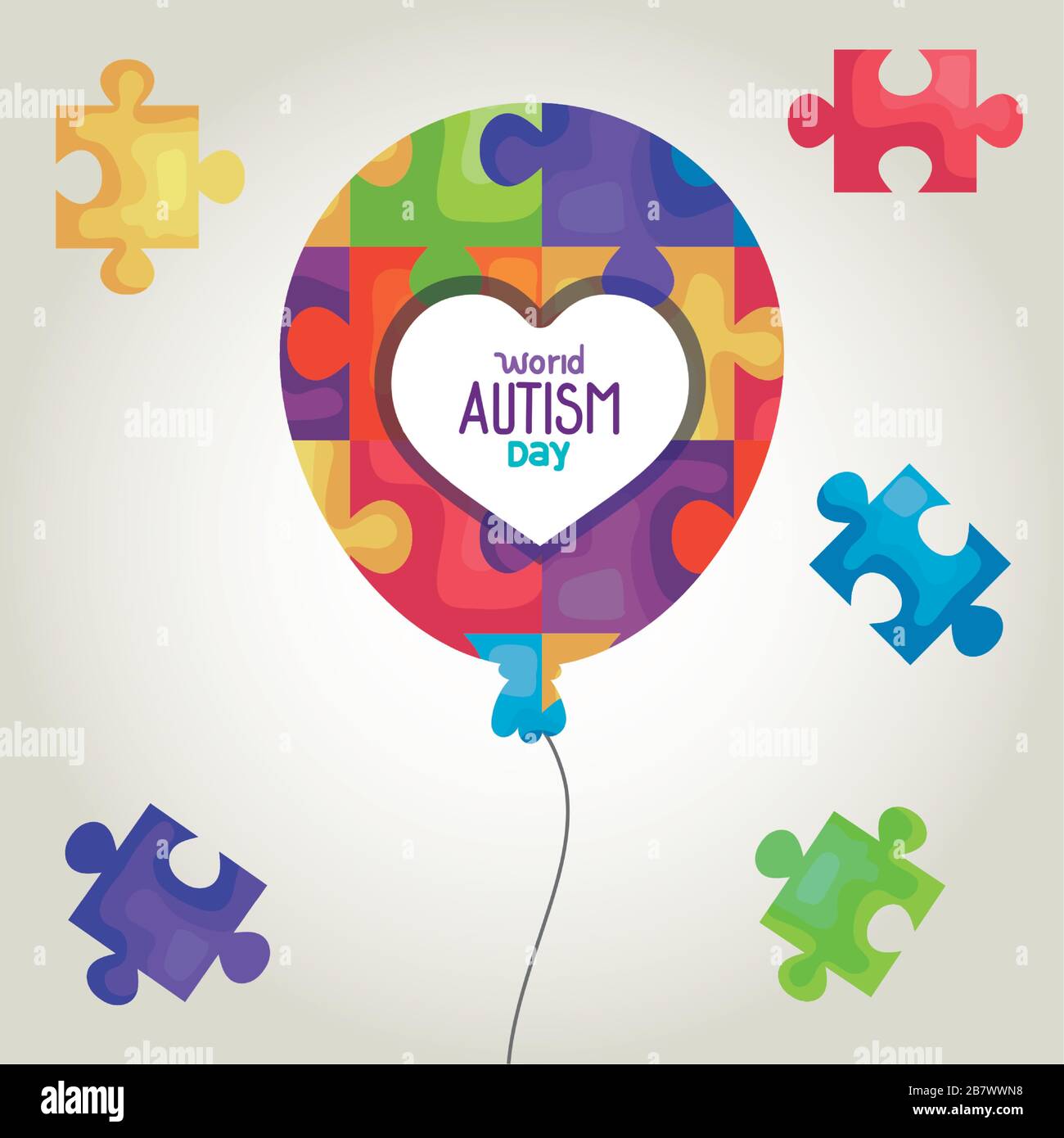 world autism day with balloon helium and puzzle pieces Stock Vector ...