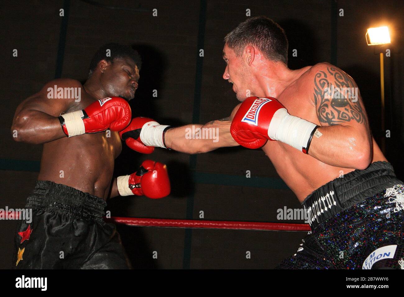 in a weight boxing contest at Goresbrook Leisure Centre,Dagenham ...