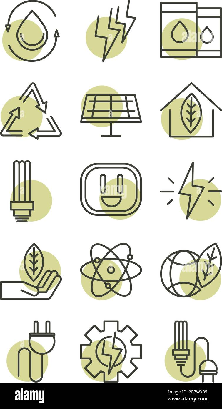 sustainable energy alternative renewable ecology icons set vector ...