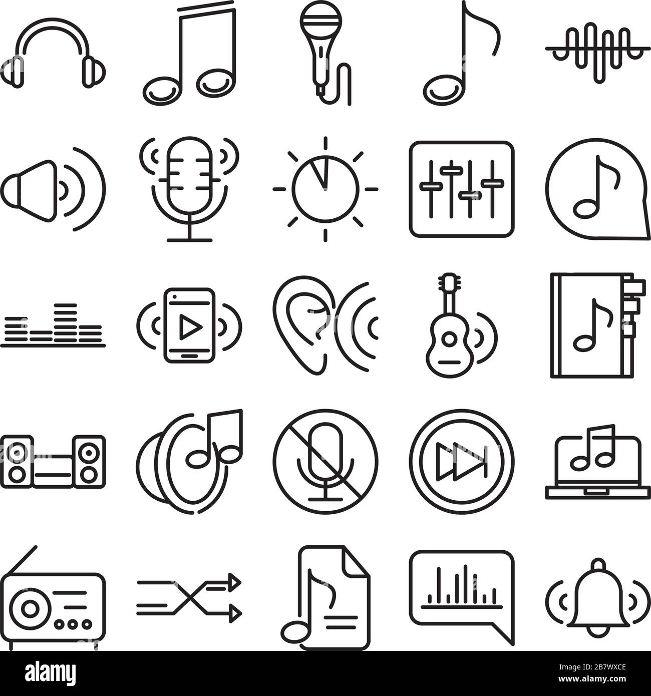 sound audio volume music line style icons set vector illustration Stock ...