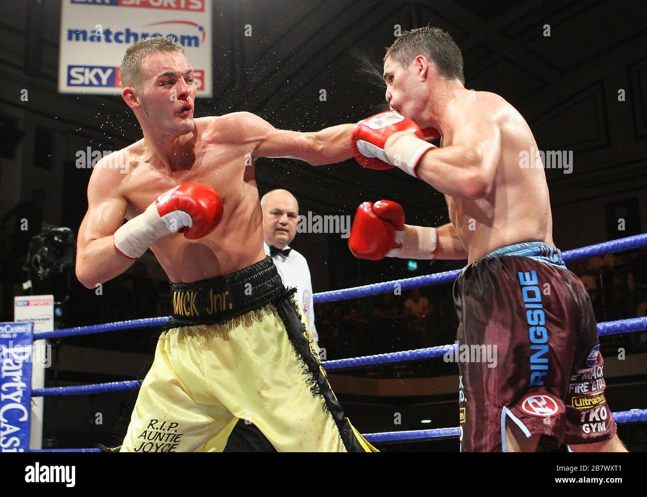 Matthew Marsh (claret shorts) defeats Josh Wale in a SuperBantamweight ...
