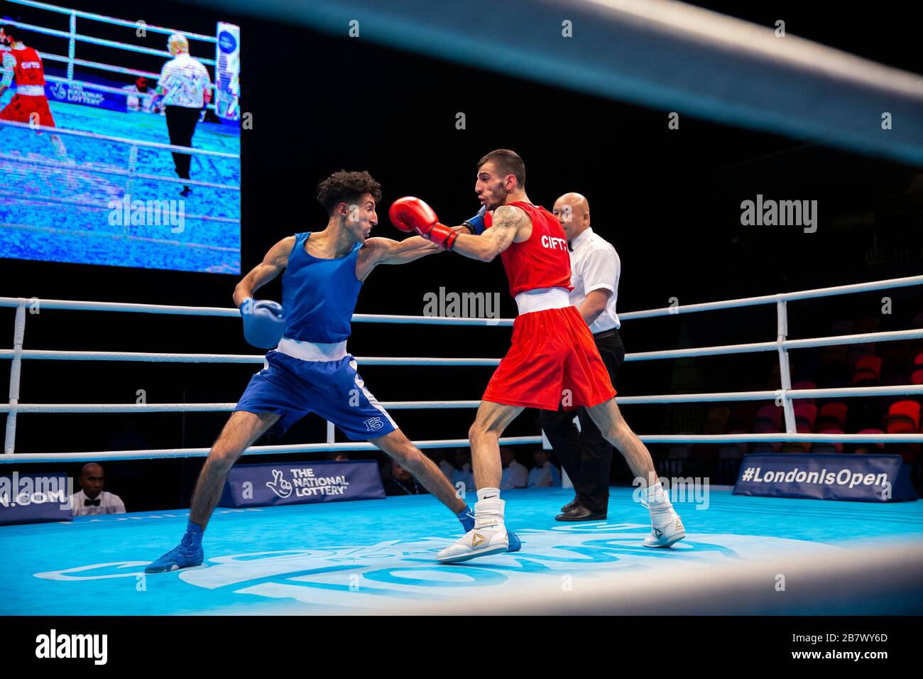 London, UK. 14-03-20. Batuhan Ciftci (TUR) RED & Zakaria Bouhdl (BEL ...