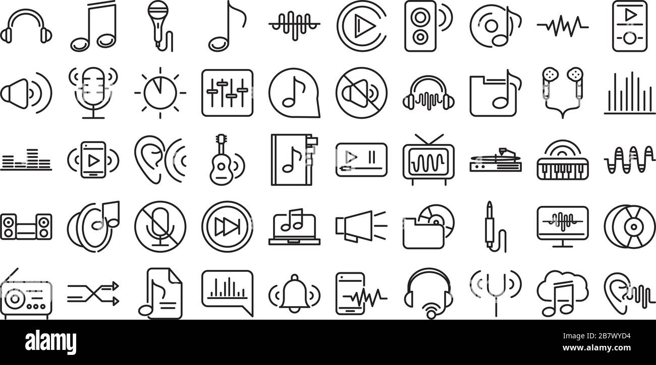 sound audio volume music line style icons set vector illustration Stock ...