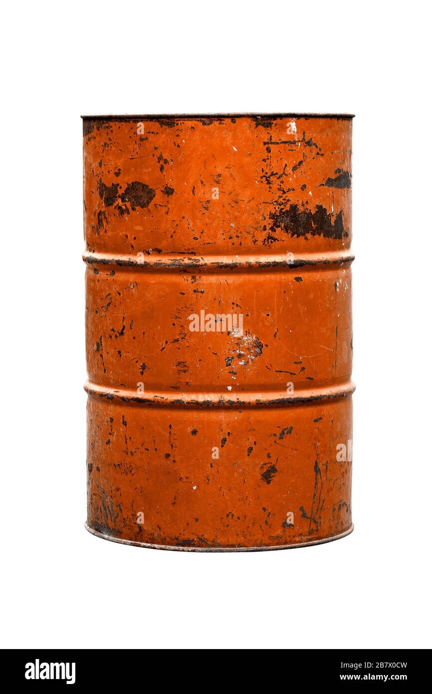 Barrel Oil orange Old isolated on background white Stock Photo - Alamy
