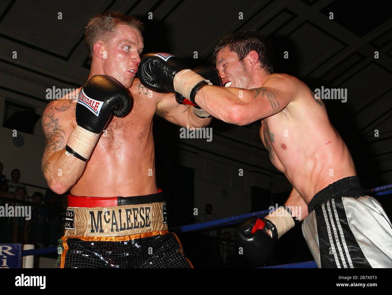Pat McAleese (multicoloured shorts) defeats Geraint Harvey in a Light ...
