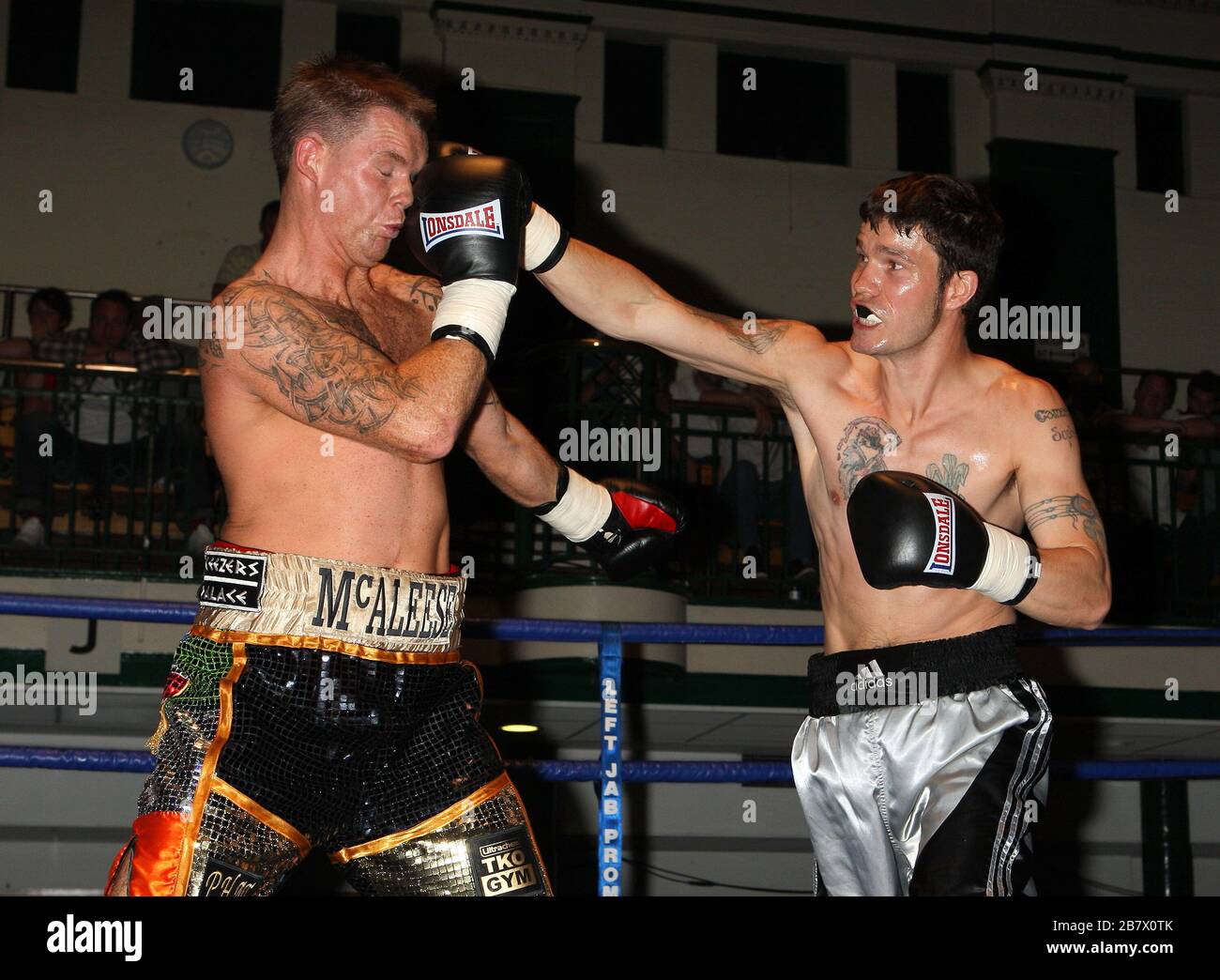 Pat McAleese (multicoloured shorts) defeats Geraint Harvey in a Light ...