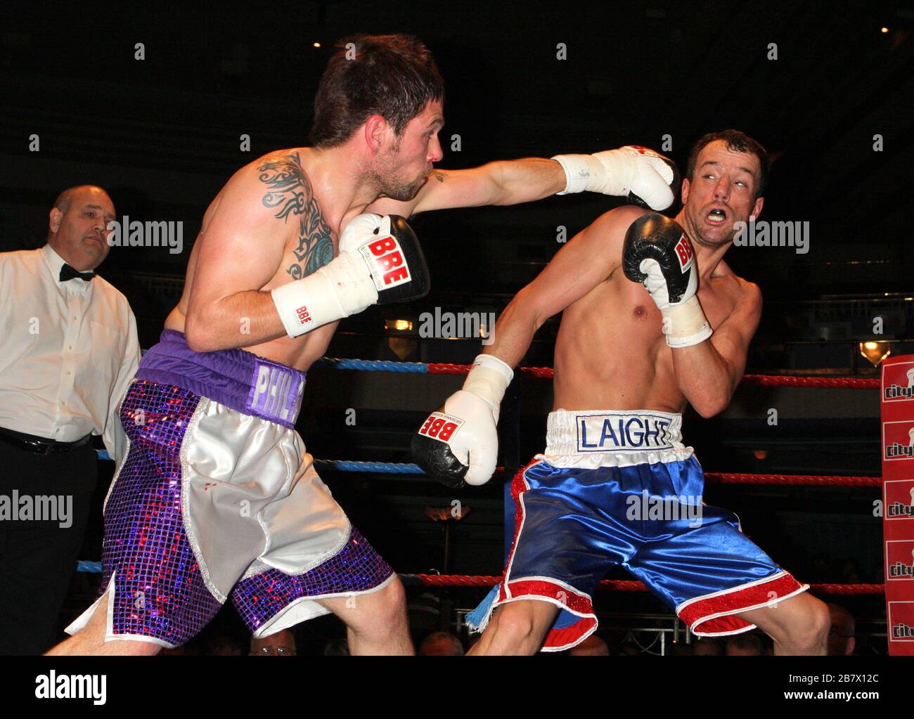 Phil Gill (white/purple shorts) defeats Kristian Laight in Welterweight ...