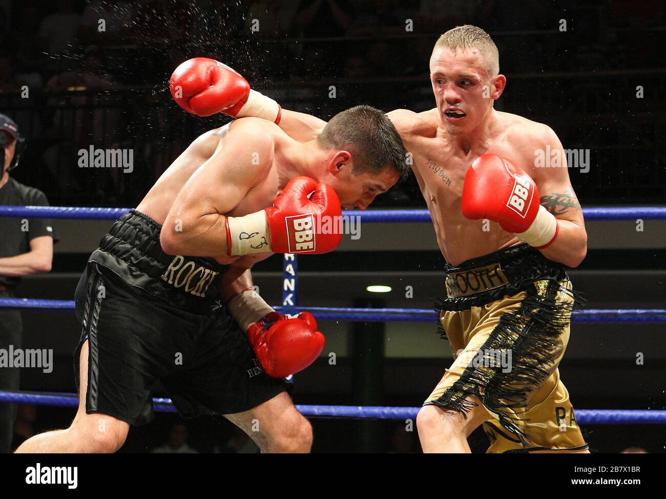 Jason Booth (Nottingham, gold shorts) defeats Rocky Dean (Thetford ...