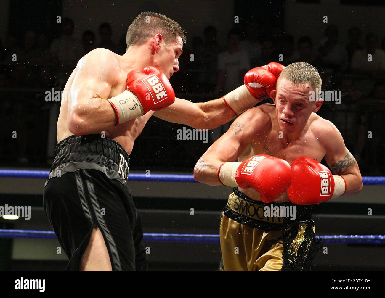 Jason Booth (Nottingham, gold shorts) defeats Rocky Dean (Thetford ...