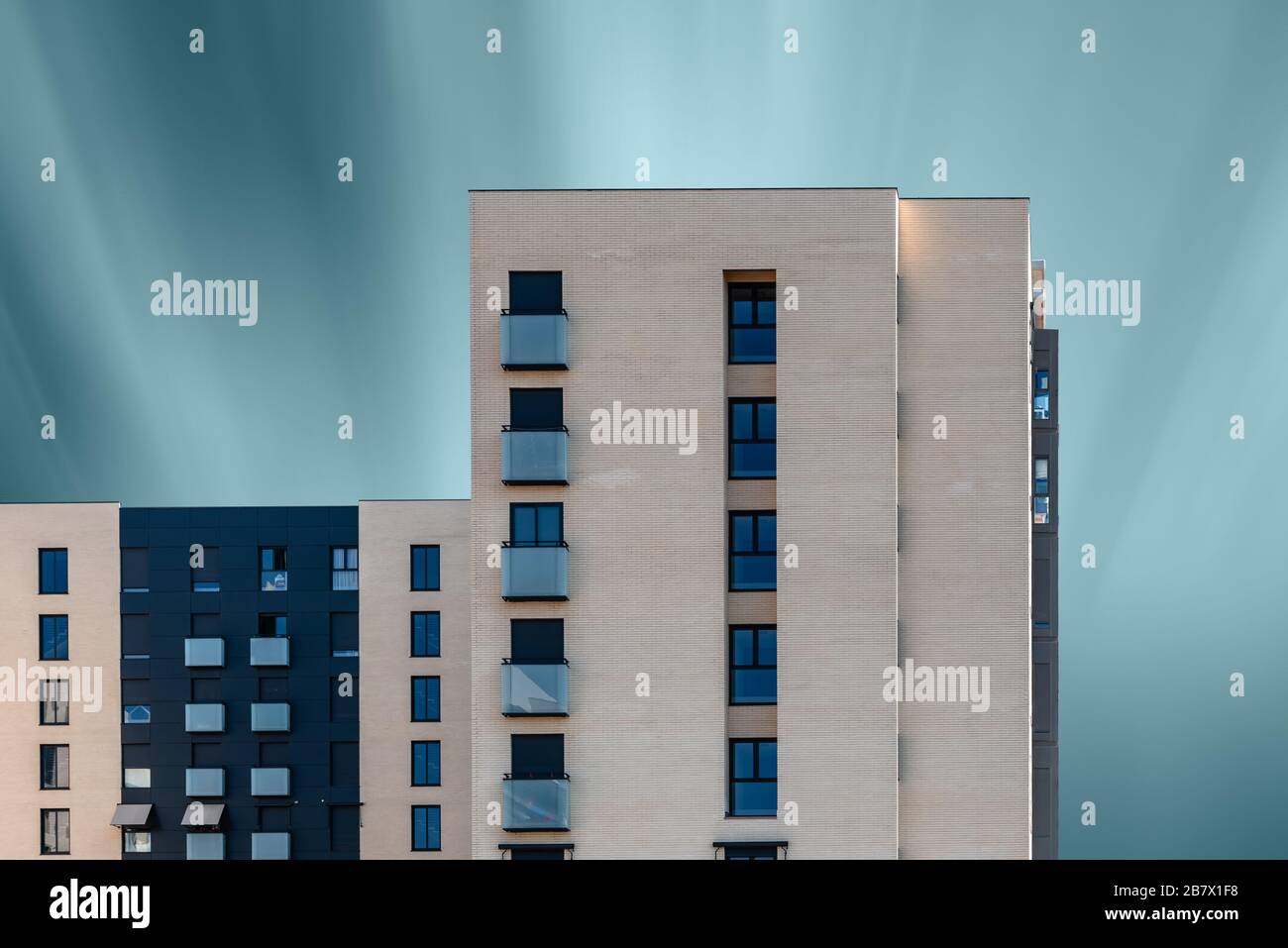 Madrid, Spain - August 31, 2019: Modern residential building against ...