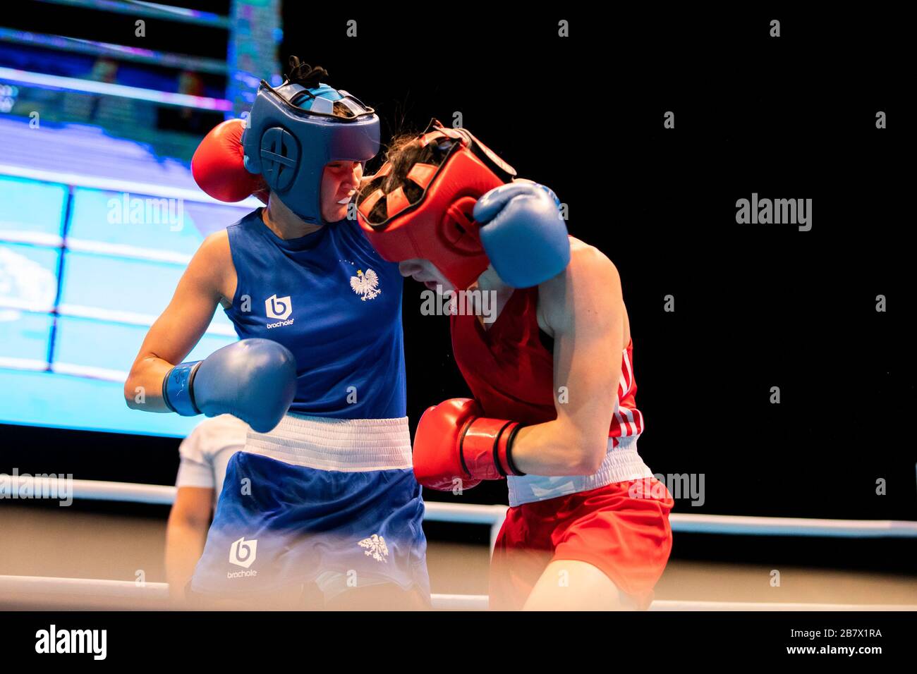 London, UK. 14-03-20. Cristina-Paula Cosma (ROU) RED fights Aneta ...