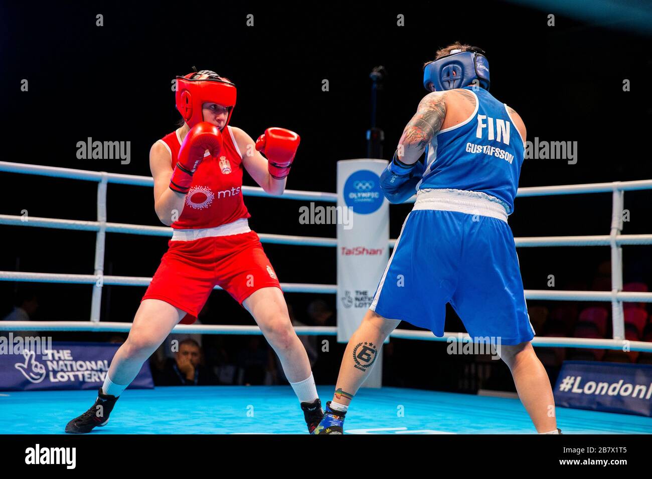 London, UK. 14-03-20. Aleksandra Rapaic (SRB) RED fights Elina Orvokki ...