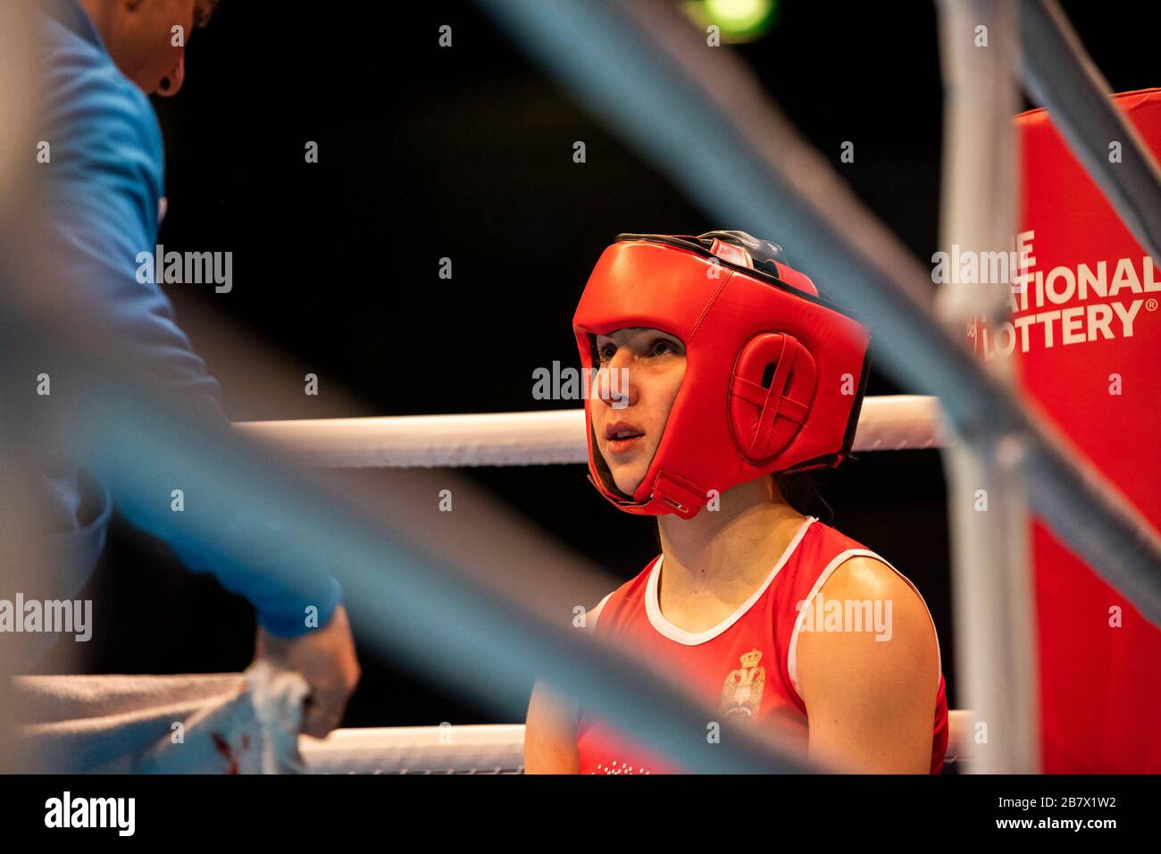London, UK. 14-03-20. Aleksandra Rapaic (SRB) RED fights Elina Orvokki ...