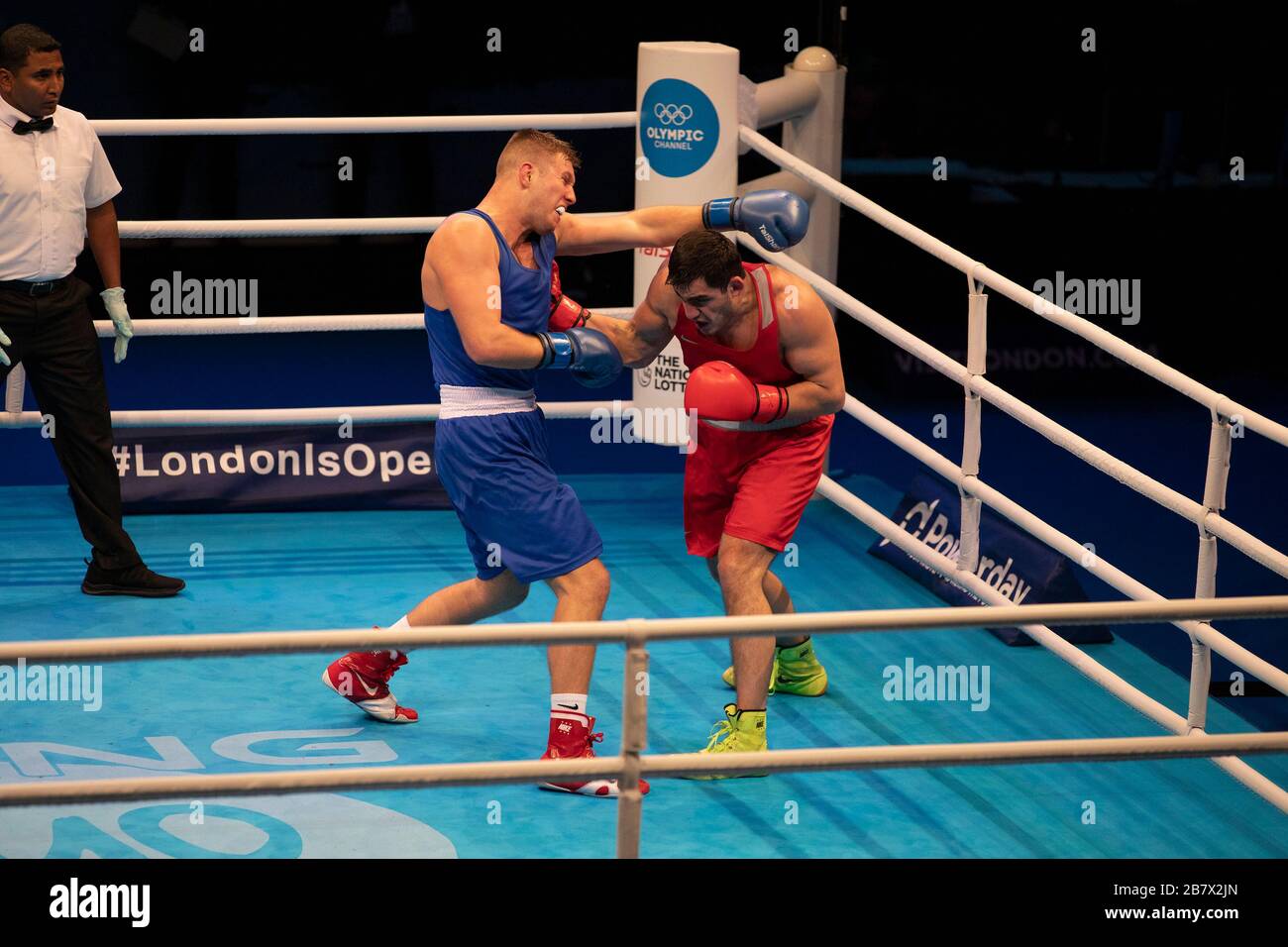 London, UK. 15-03-20. Narek Manasyan (ARM) RED fights Adam Hamori (HUN ...