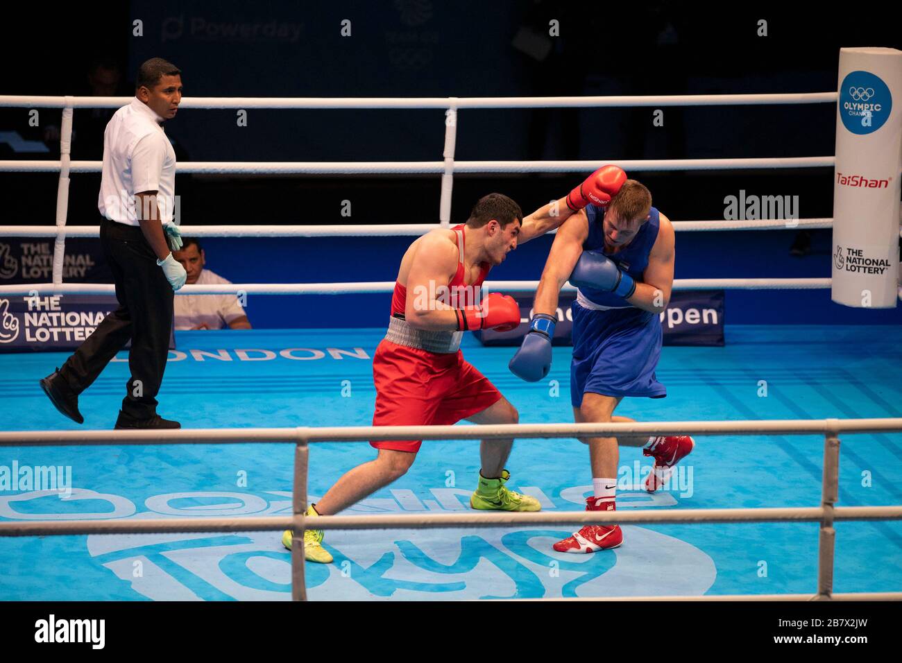 London, UK. 15-03-20. Narek Manasyan (ARM) RED fights Adam Hamori (HUN ...