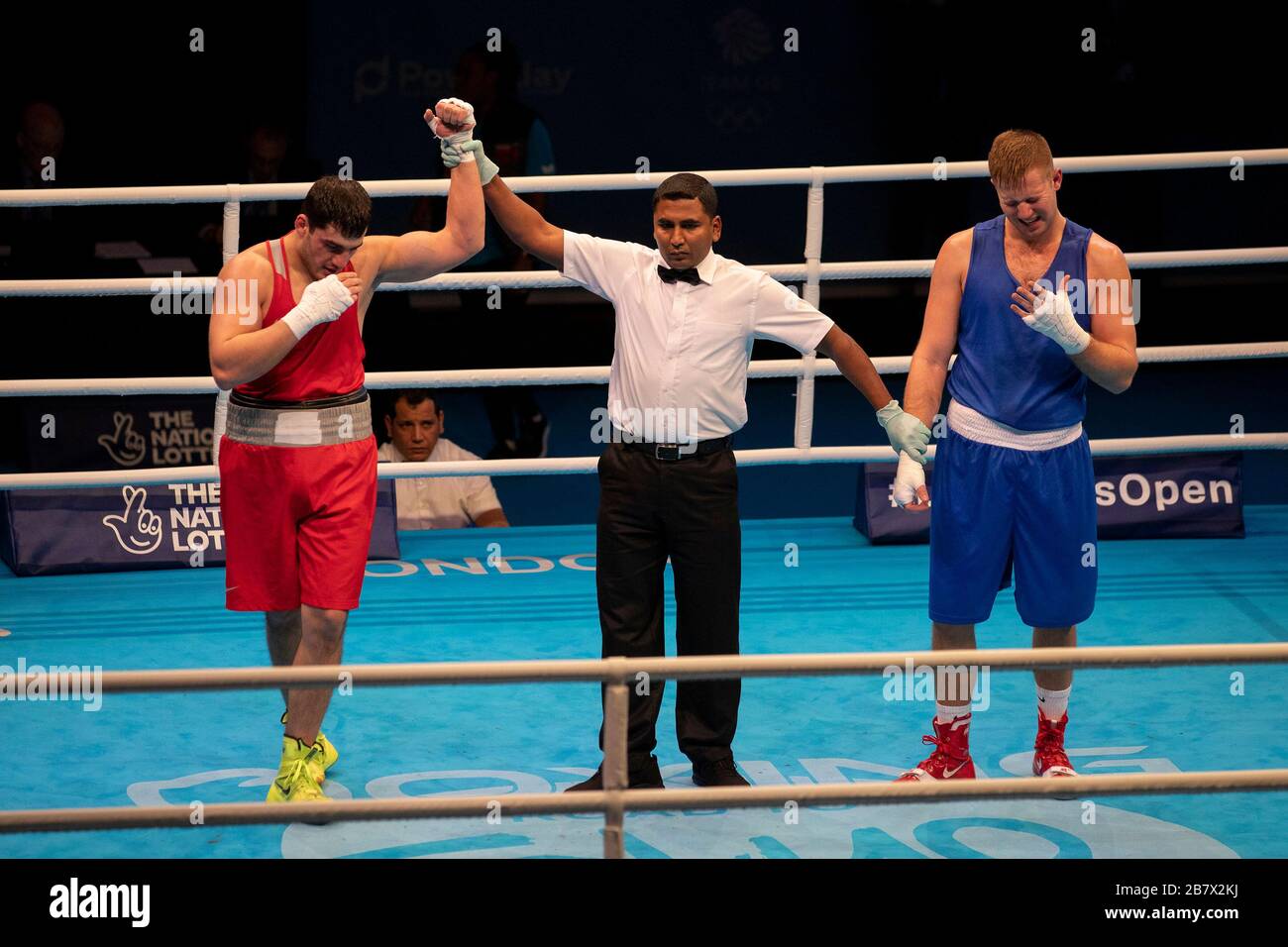 London, UK. 15-03-20. Narek Manasyan (ARM) RED fights Adam Hamori (HUN ...