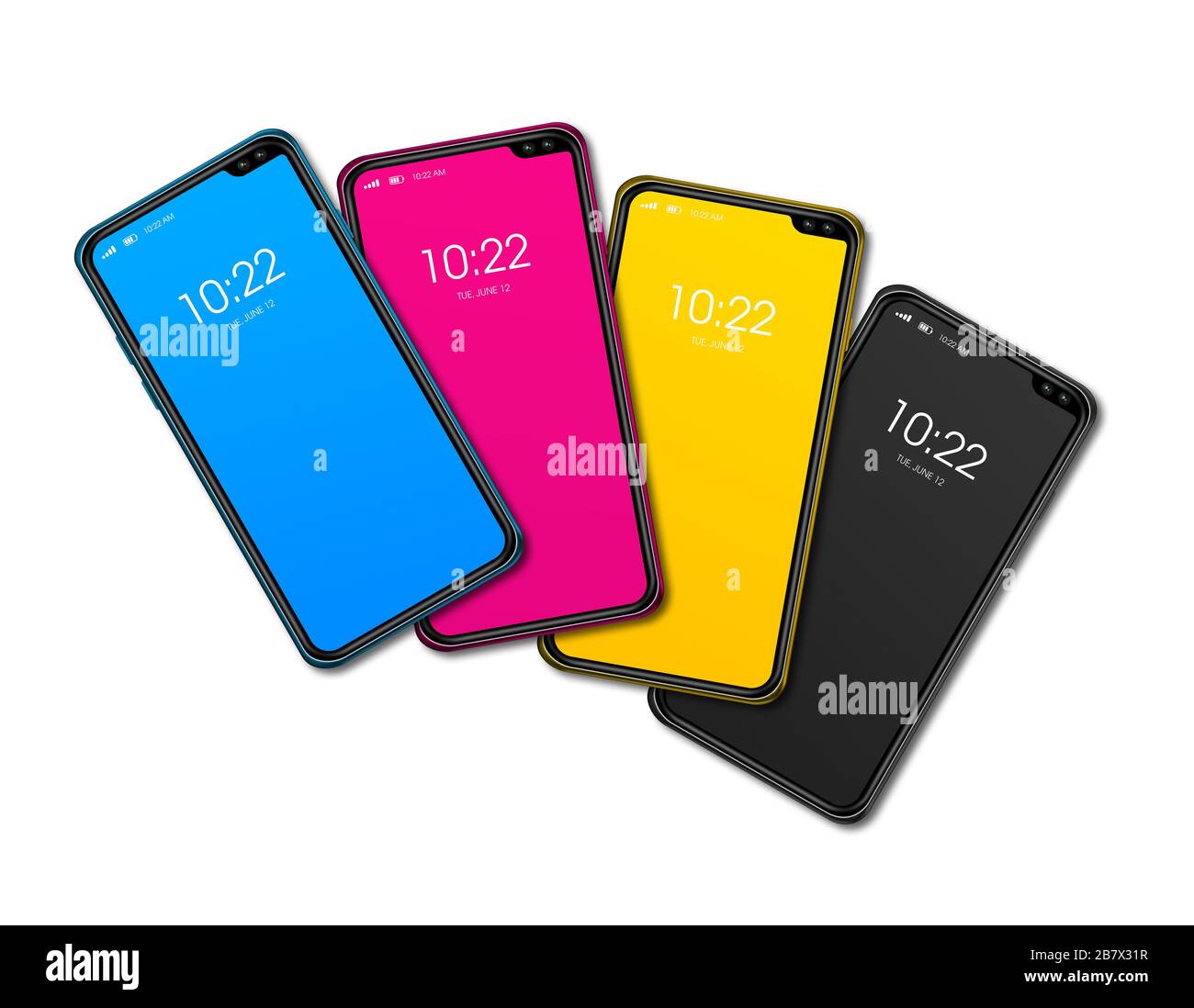 CMYK smartphone colorful set isolated on white Background. 3D render ...