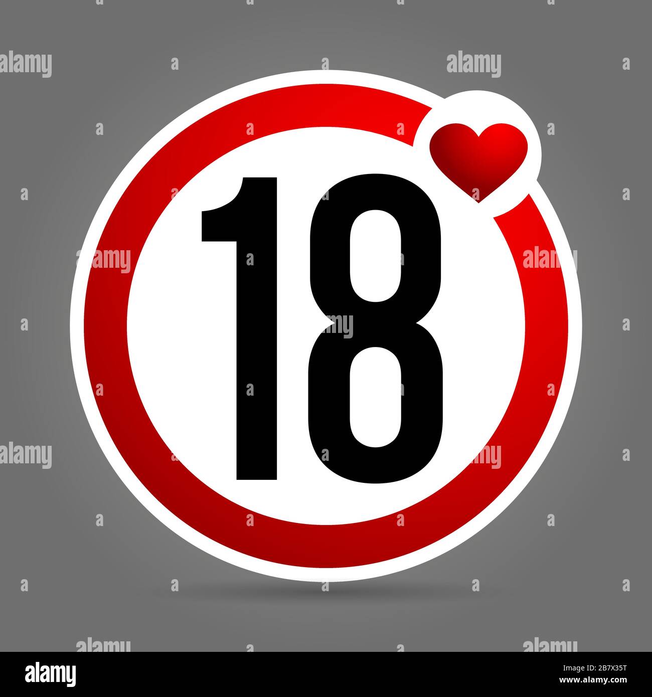 Age limit to 18 years. Round red and white sign. Vector illustration ...
