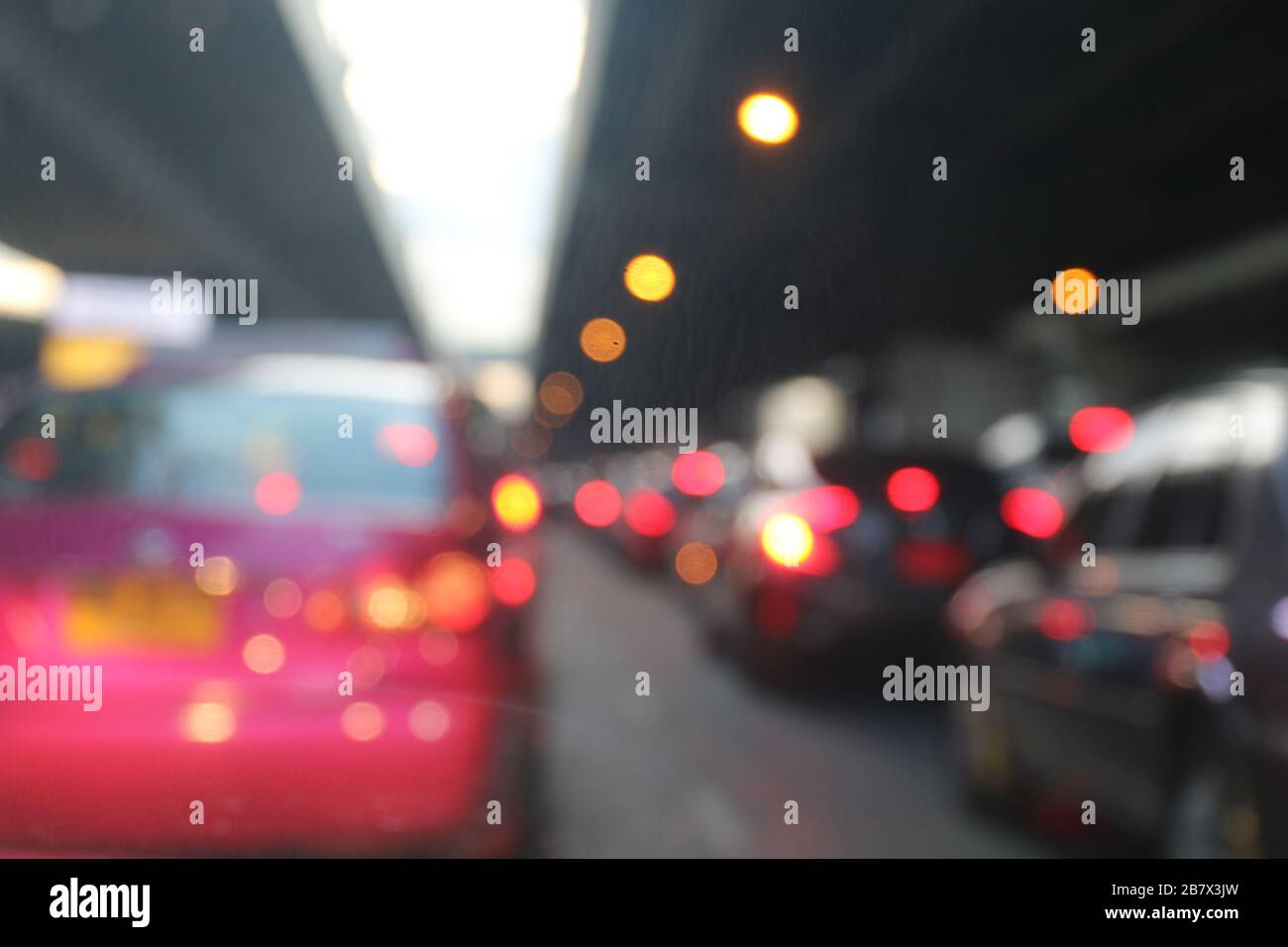 Road Night lights car jam of city and abstract bokeh light and burred ...