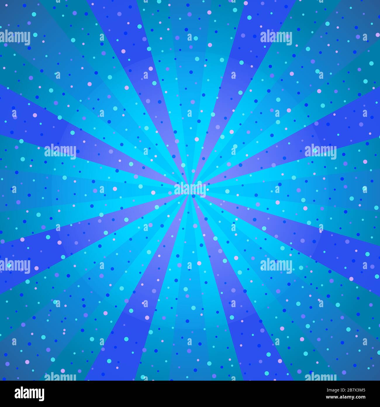 Abstract sunburst background of blue halftones. Template for text ...