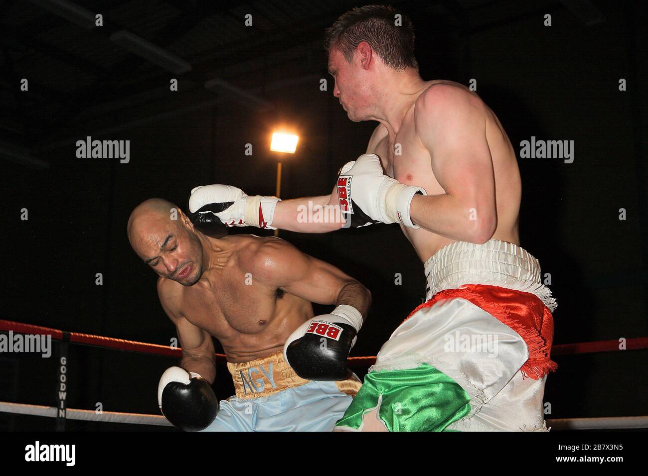 Kris AgyeiDua (light blue shorts) defeats Louis Byrne in a Middleweight ...