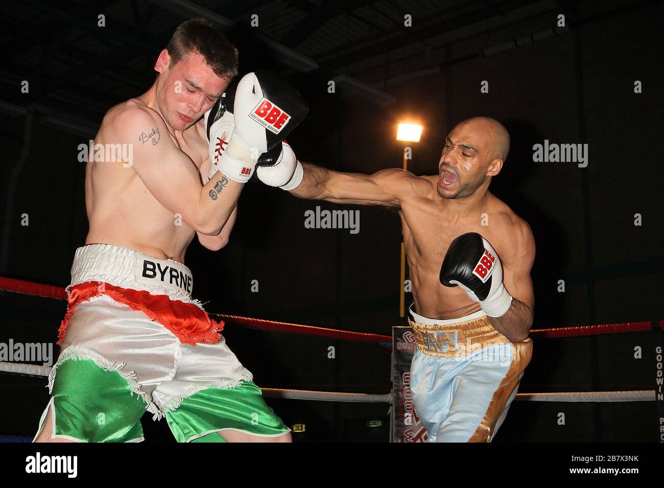 Kris AgyeiDua (light blue shorts) defeats Louis Byrne in a Middleweight ...