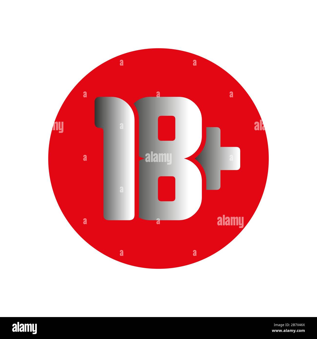 red sign age restriction to 18 plus on a white background. Isolated ...
