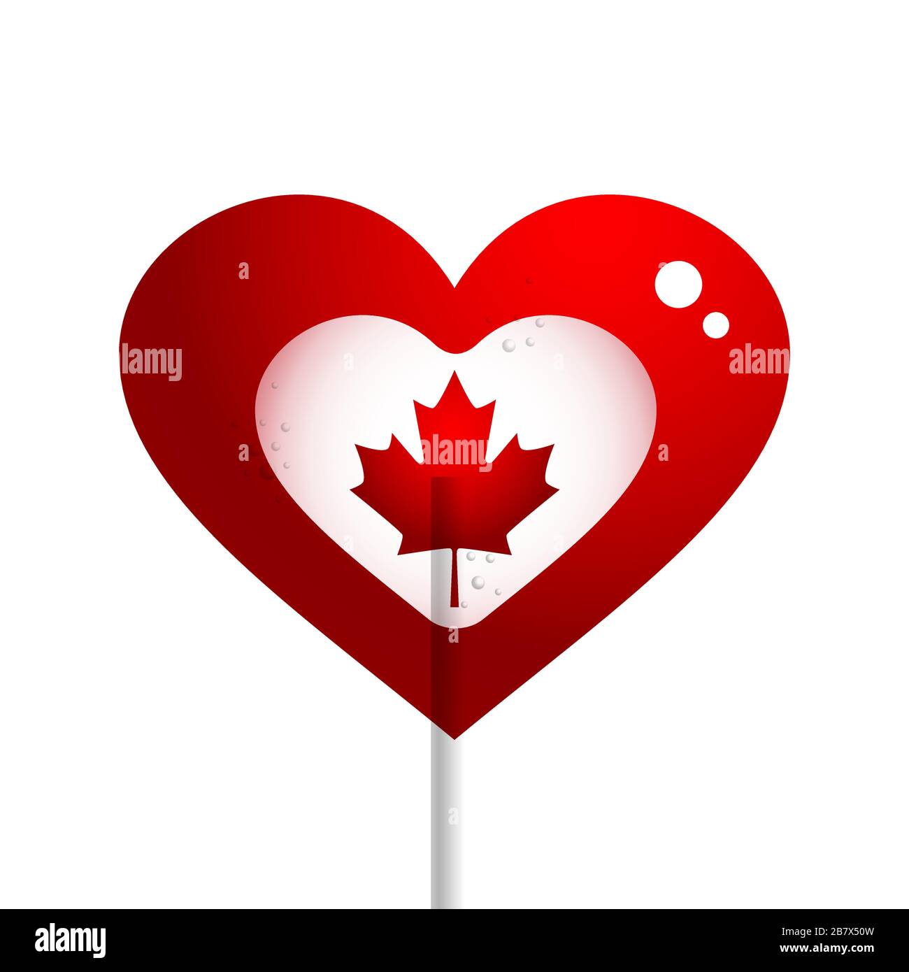 Heart shaped sweet lollipop and maple leaf, Canada symbol on a white ...