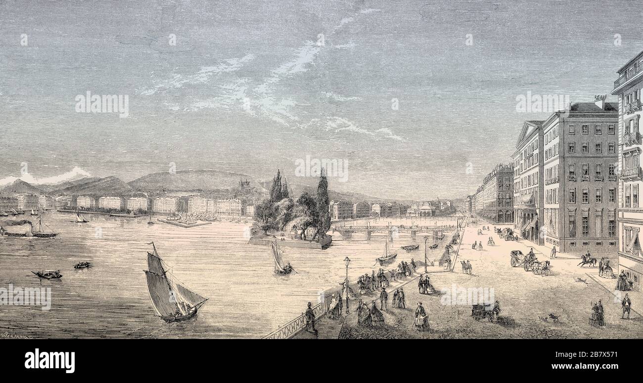Vintage view of geneva hi-res stock photography and images - Alamy