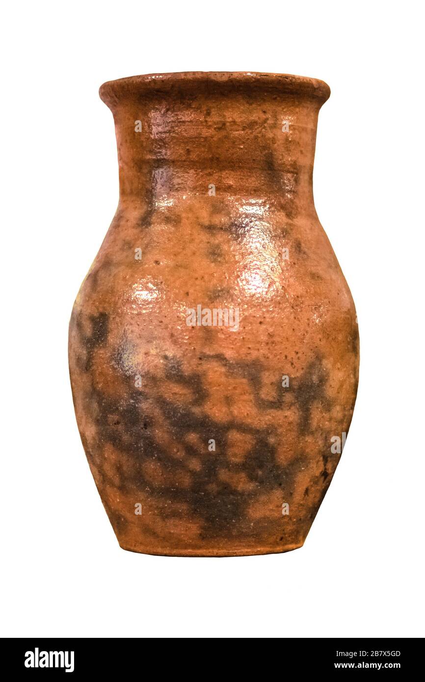 Old jug of red clay on a white background. Isolated object Stock Photo ...