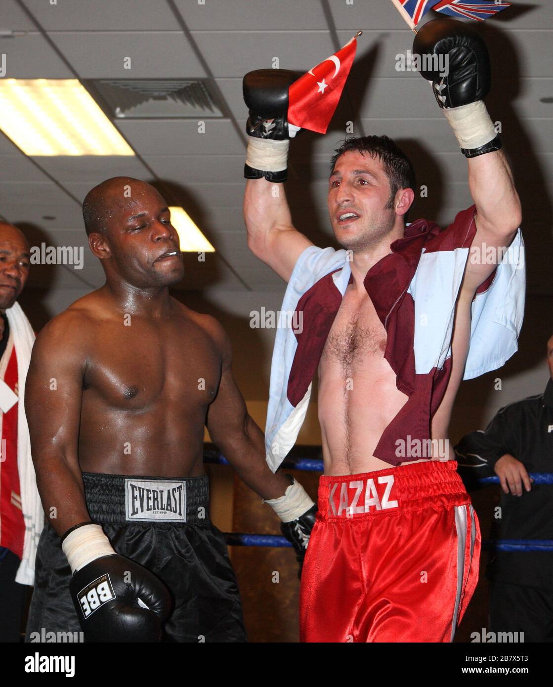 Ghokan Kazaz (Walthamstow, red shorts) defeats Sherman Alleyne in a ...
