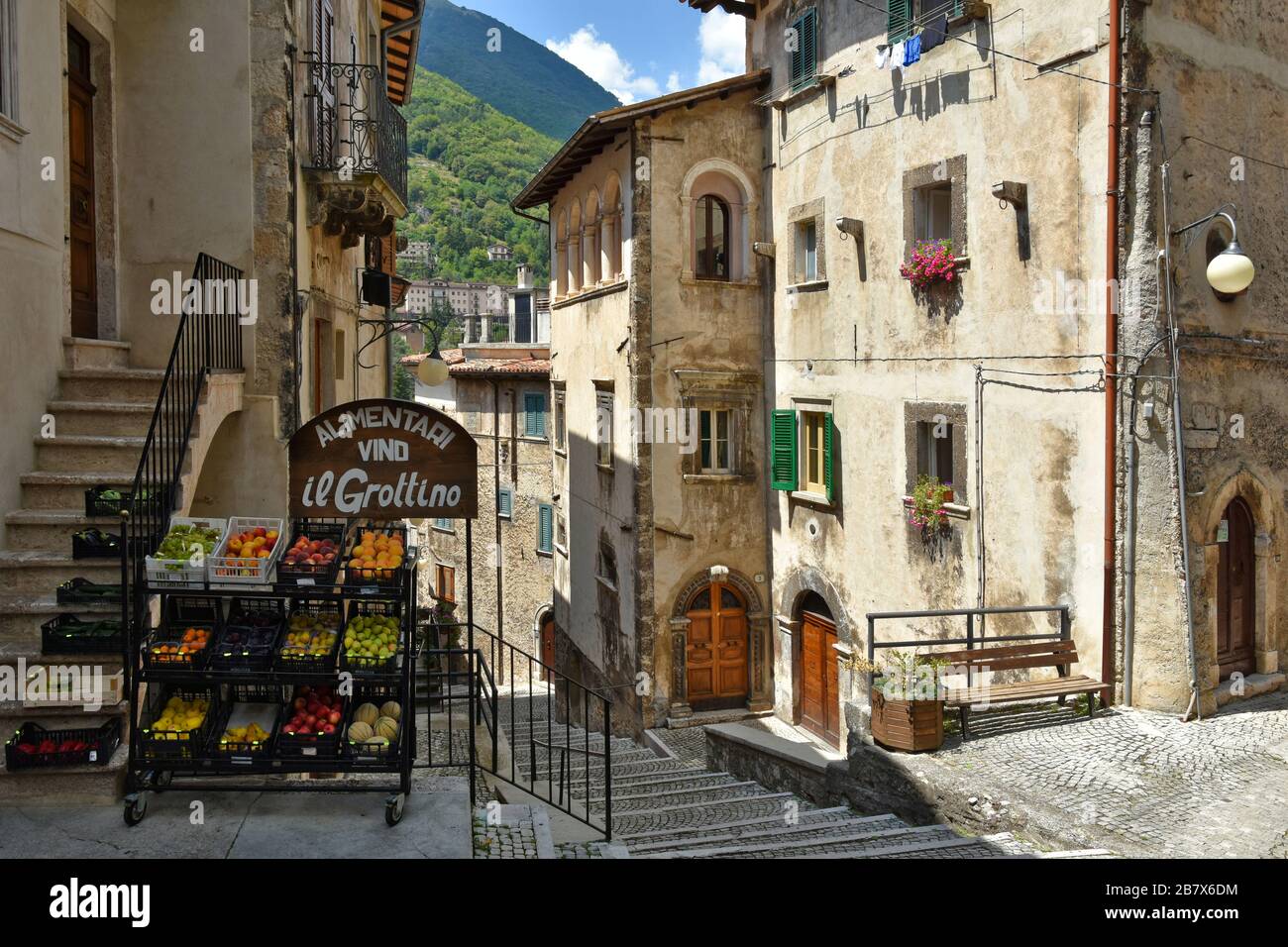 A road between the old houses of the historic center of Scanno, a ...