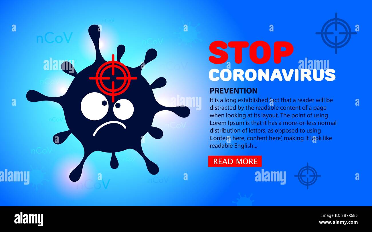 Web banner Stop Coronavirus, virus prevention. Cartoon symbol of virus ...