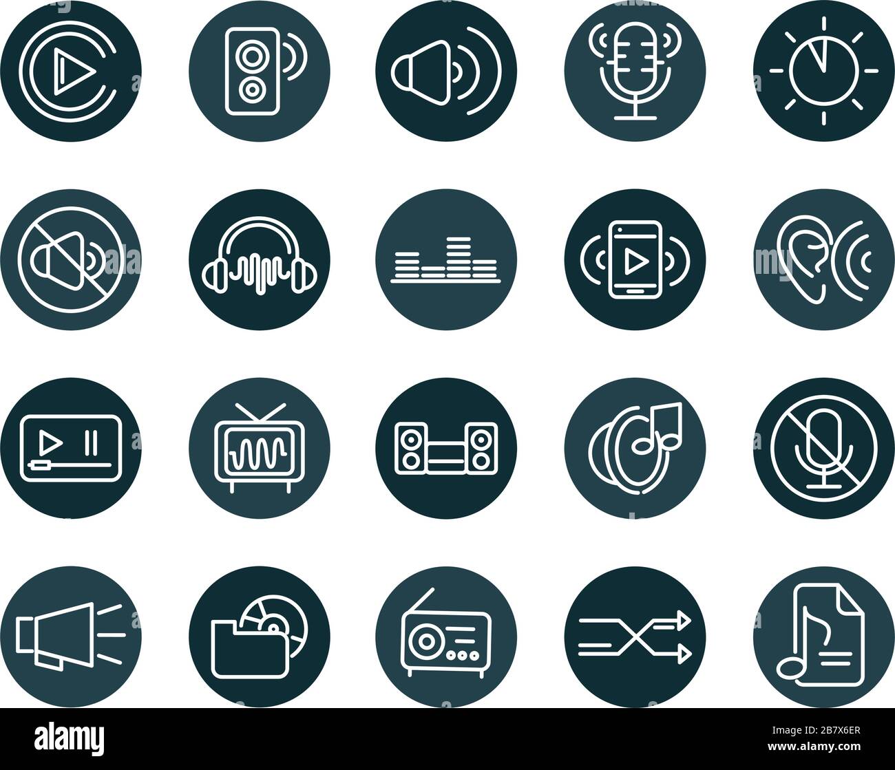 sound audio volume music block style icons set vector illustration ...