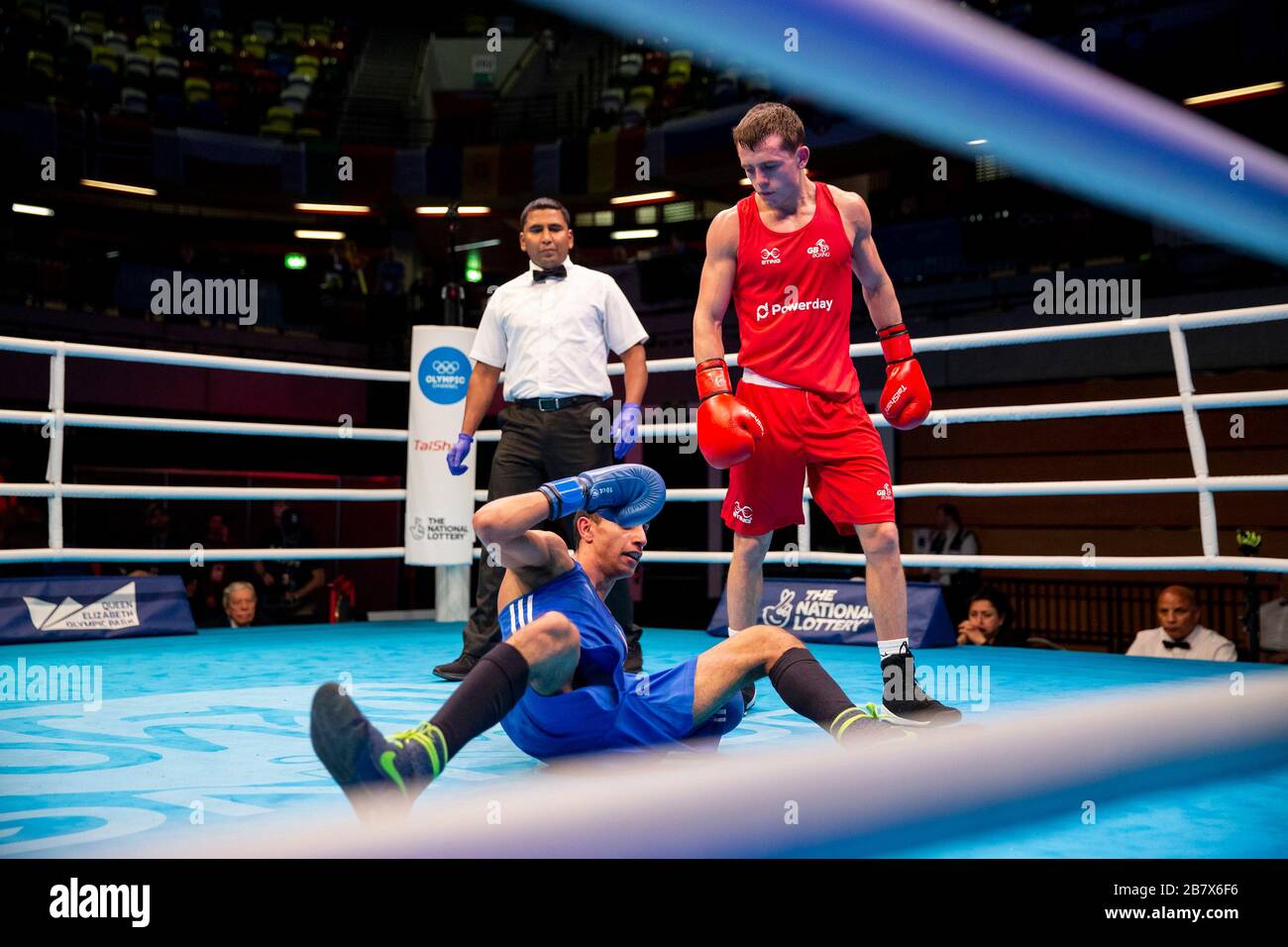 London, UK. 16-03-20. Peter McGrail (GBR) RED fights Kevin Godla (CZE ...