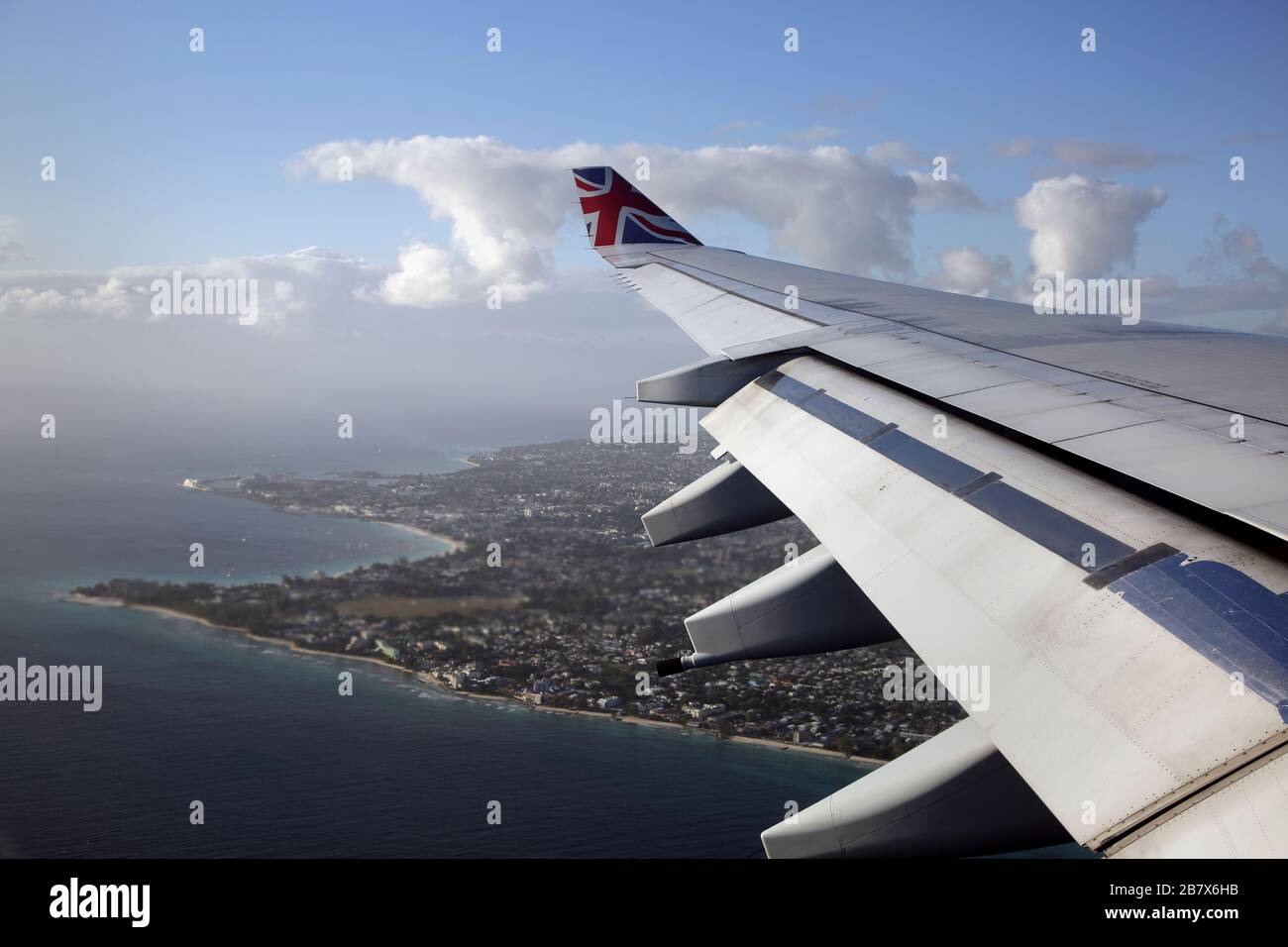 Boeing 747-400 (744) in flight view of Barbados Through Aeroplane ...