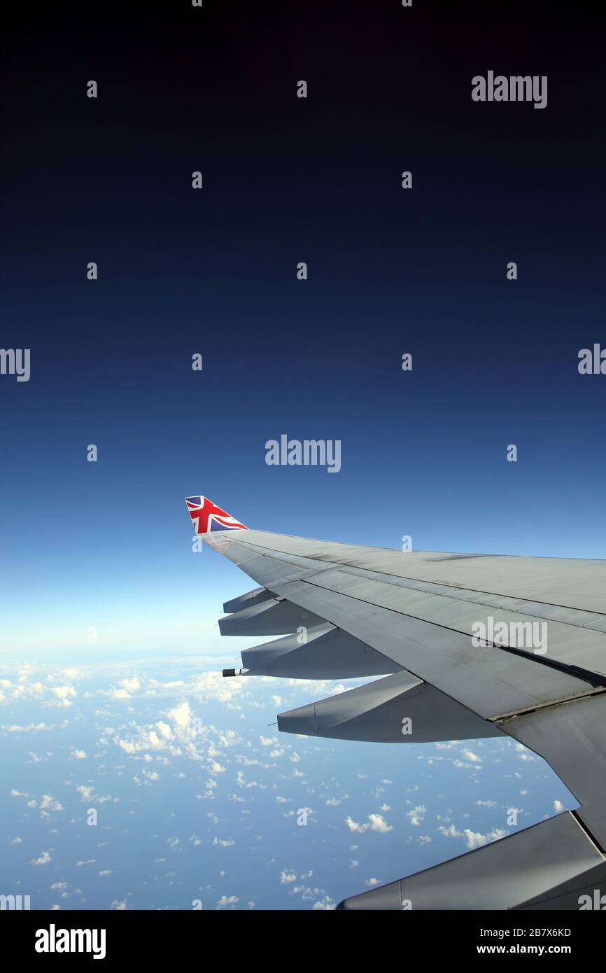 Boeing 747-400 (744) in flight view Through Aeroplane Window Stock ...