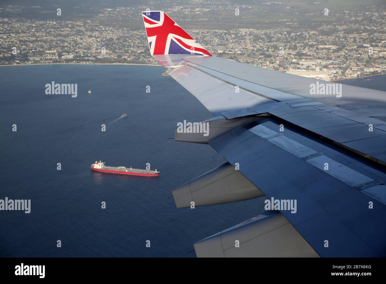 Boeing 747-400 (744) in flight view of Barbados Through Aeroplane ...