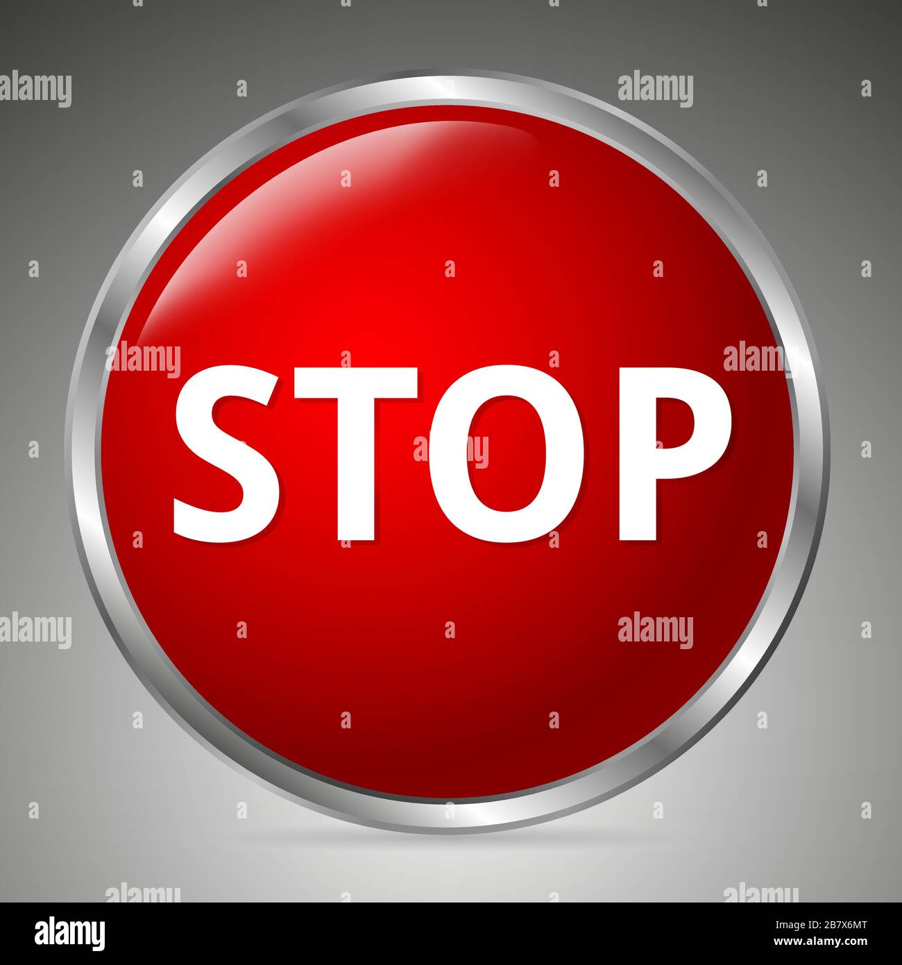 Big red stop button on a gray background. 3D style. Vector illustration ...
