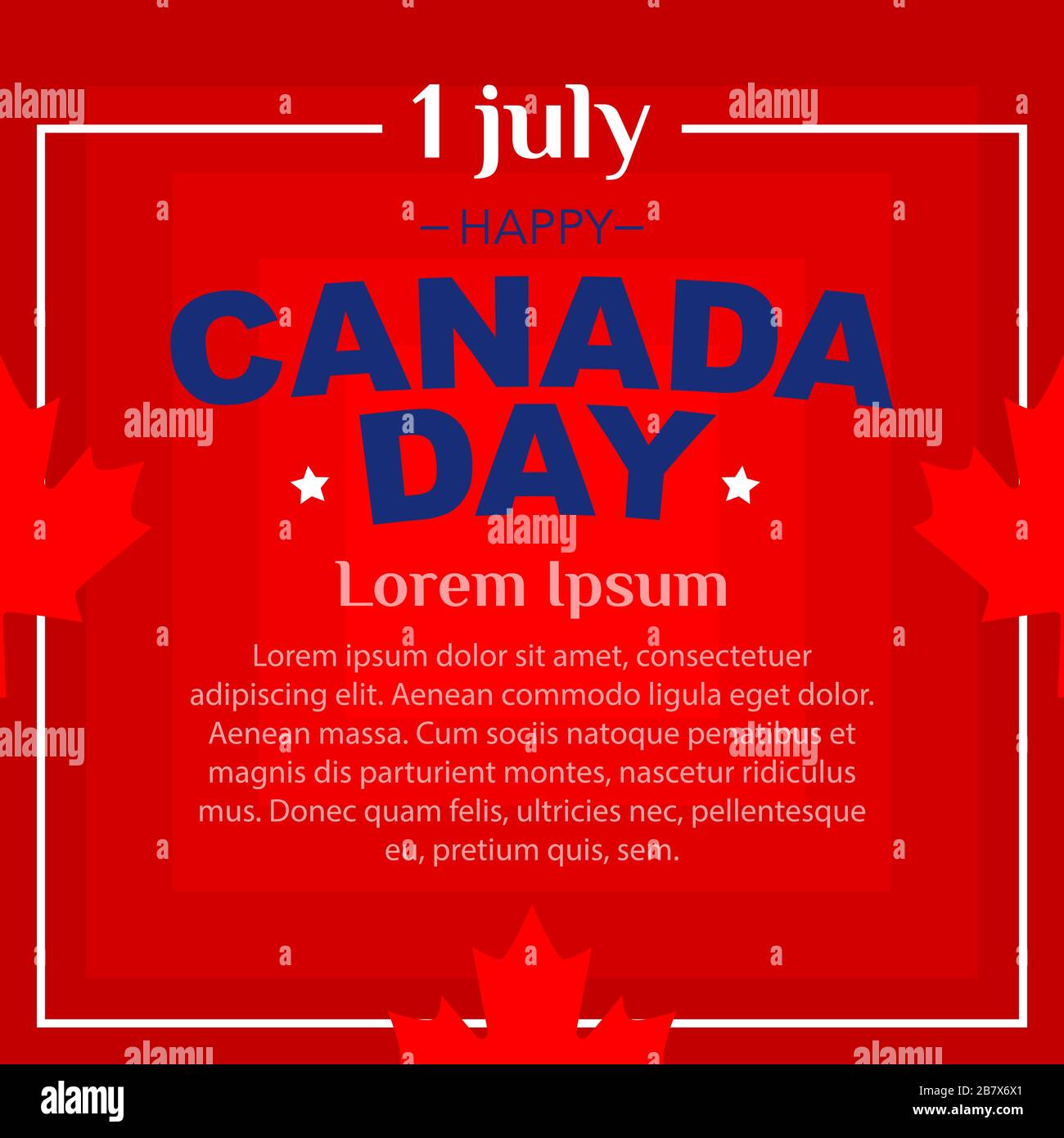 Happy Canada Day square banner on red background with white frame. Copy ...
