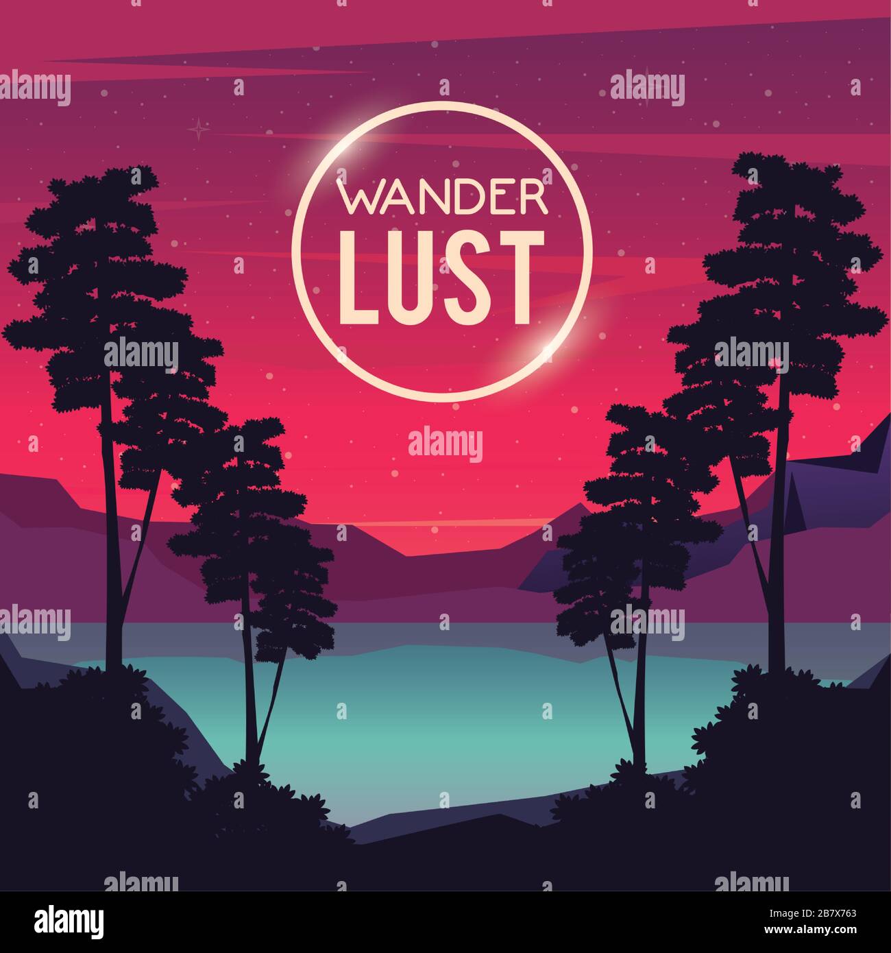 wanderlust poster with forest landscape scene Stock Vector Image & Art ...