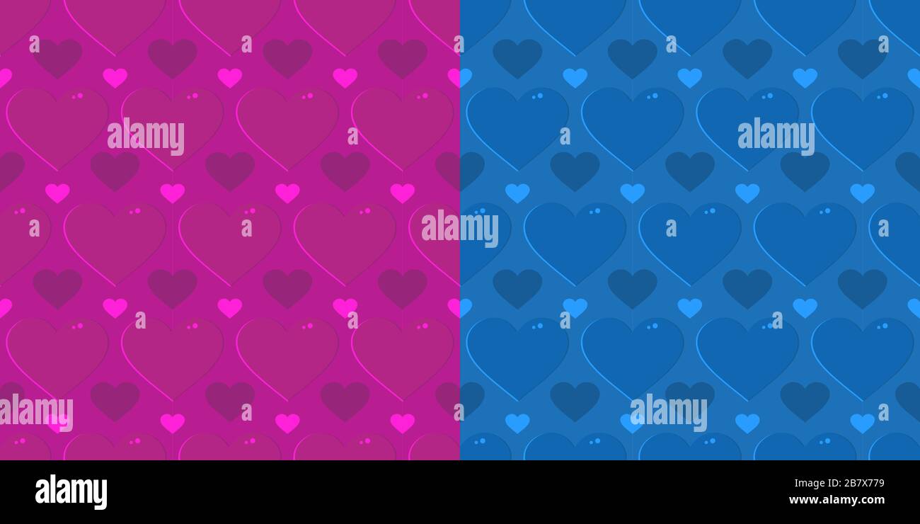Two seamless patterns with pink and blue hearts. Pattern for fabric ...