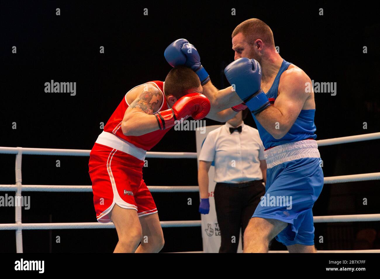 London, UK. 16-03-20. Salvatore Cavallaro (ITL) RED & Arman Darchinyan ...