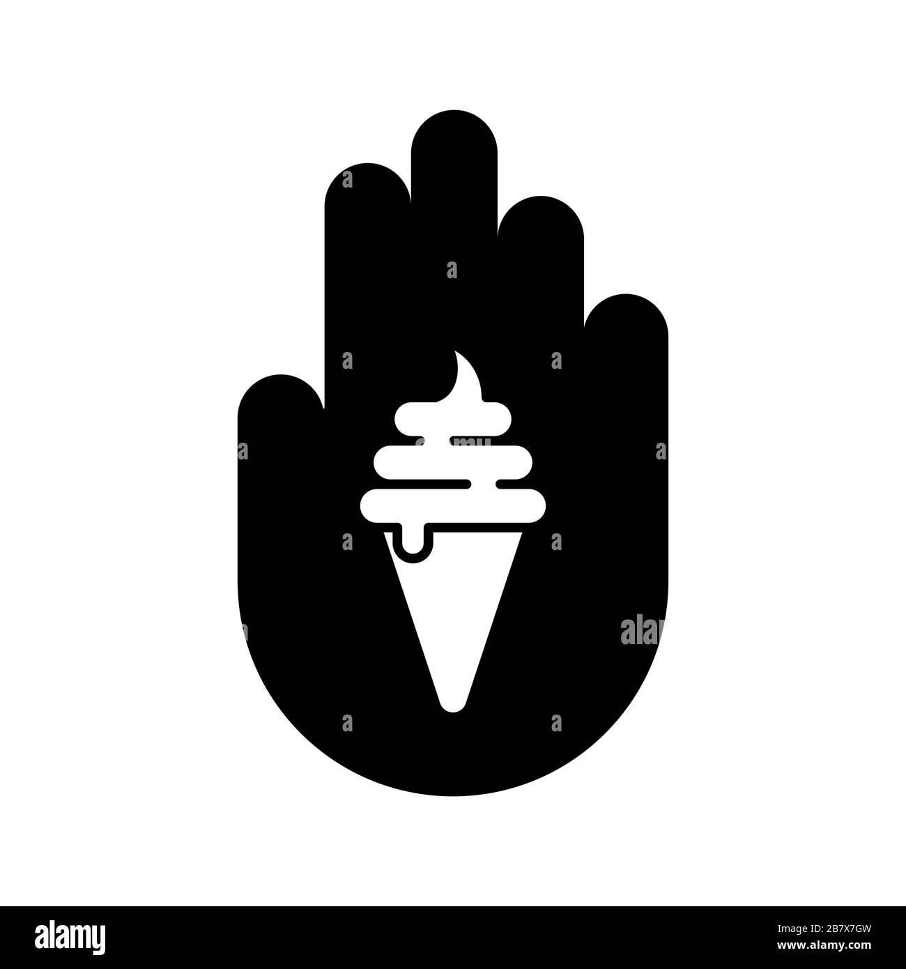 Hand symbol with illustration of an ice cream in a waffle cone. vector ...