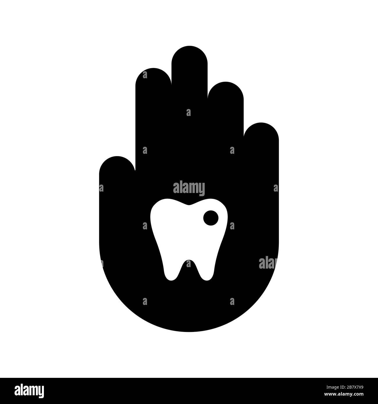 Hand symbol with tooth illustration with a caries hole. concept of ...